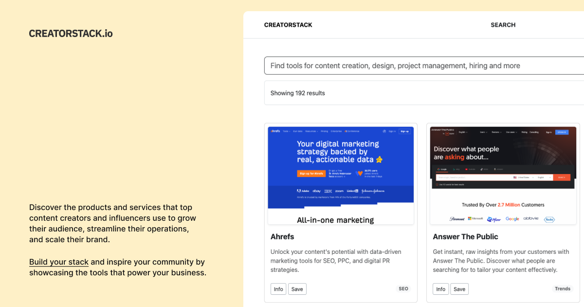 Search Creator Stack — Tools to help creators grow and scale